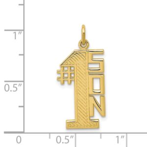 Solid 10k Yellow Gold Lined Design Number One # 1 Son Charm Pendant - 27mm x 11mm