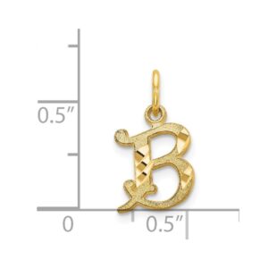 Solid 14k Yellow Gold Initial Letter B Alphabet Charm Pendant - 17mm x 10mm