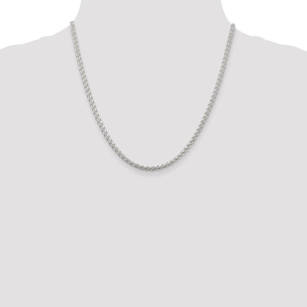 Solid 925 Sterling Silver 3mm Round Spiga Chain Necklace - with Secure Lobster Lock Clasp 20"