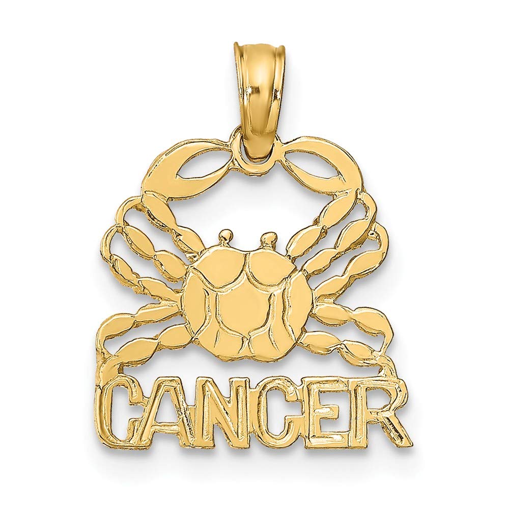 Solid 14k Yellow Gold Cancer Engraved Charm Pendant - 17mm x 13mm