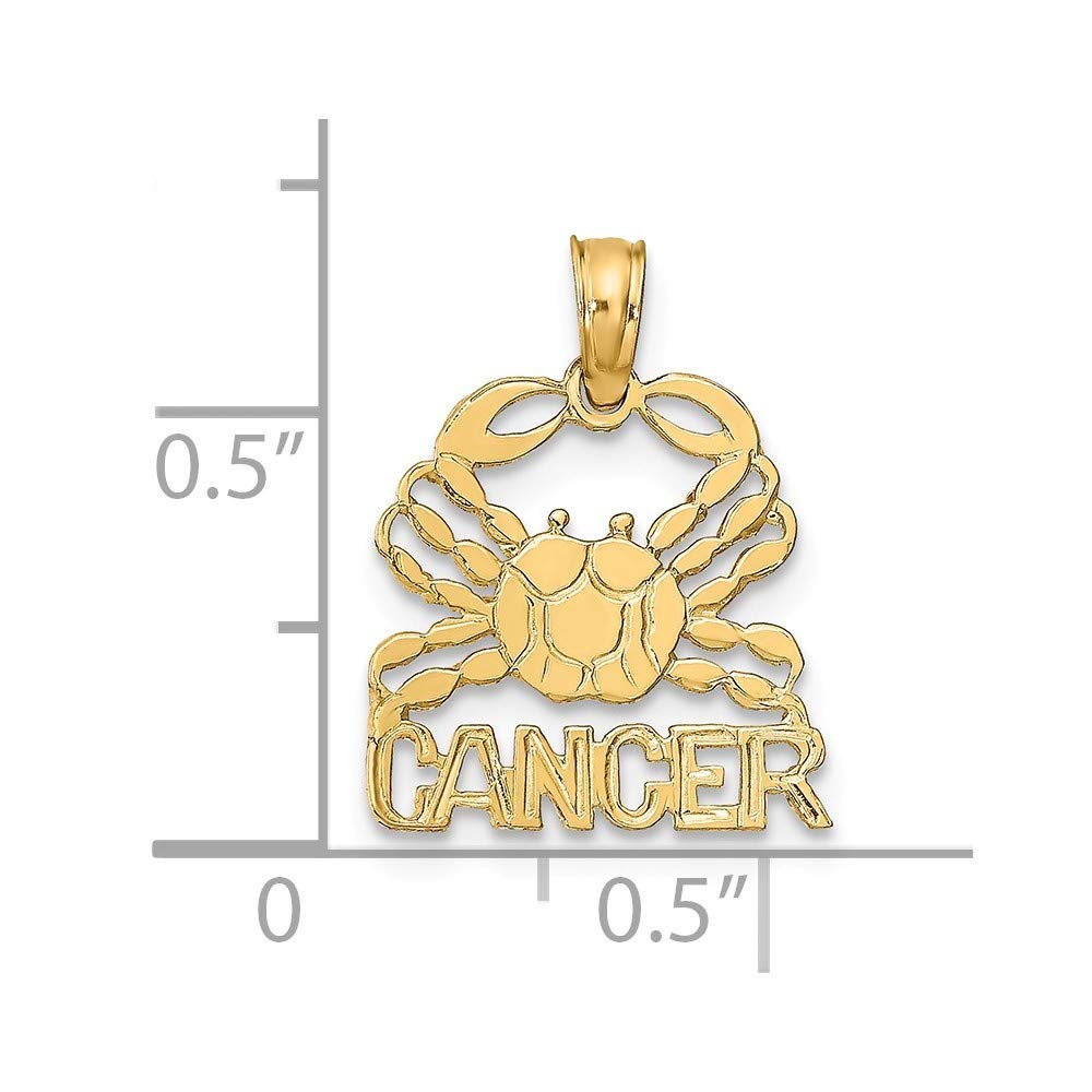 Solid 14k Yellow Gold Cancer Engraved Charm Pendant - 17mm x 13mm