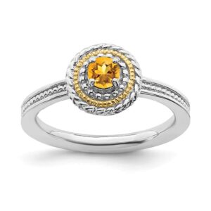 solid 925 sterling silver and 14k yellow gold stackable citrine yellow november gemstone ring eternity band size 9