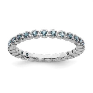 solid 925 sterling silver stackable aquamarine blue march gemstone ring eternity band size 5