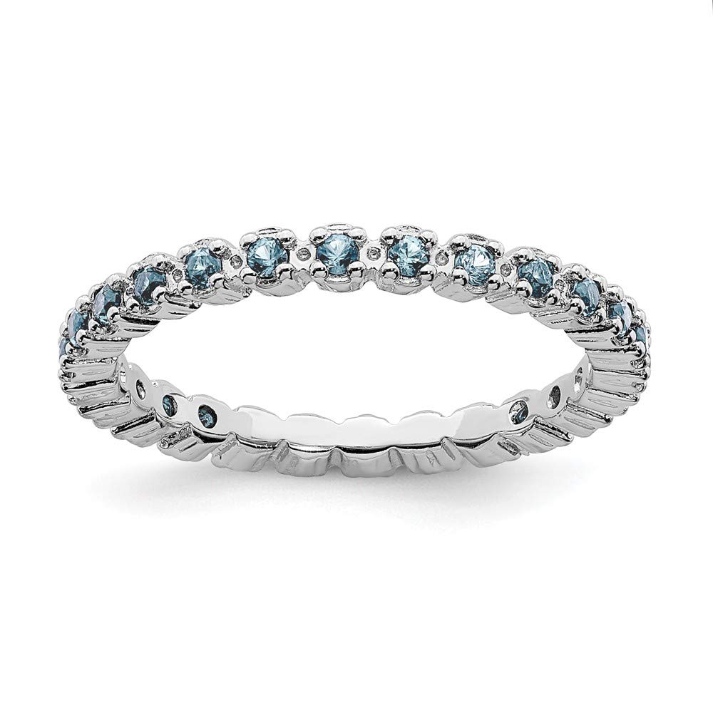 Solid 925 Sterling Silver Stackable Aquamarine Blue March Gemstone Ring Eternity Band Size 5