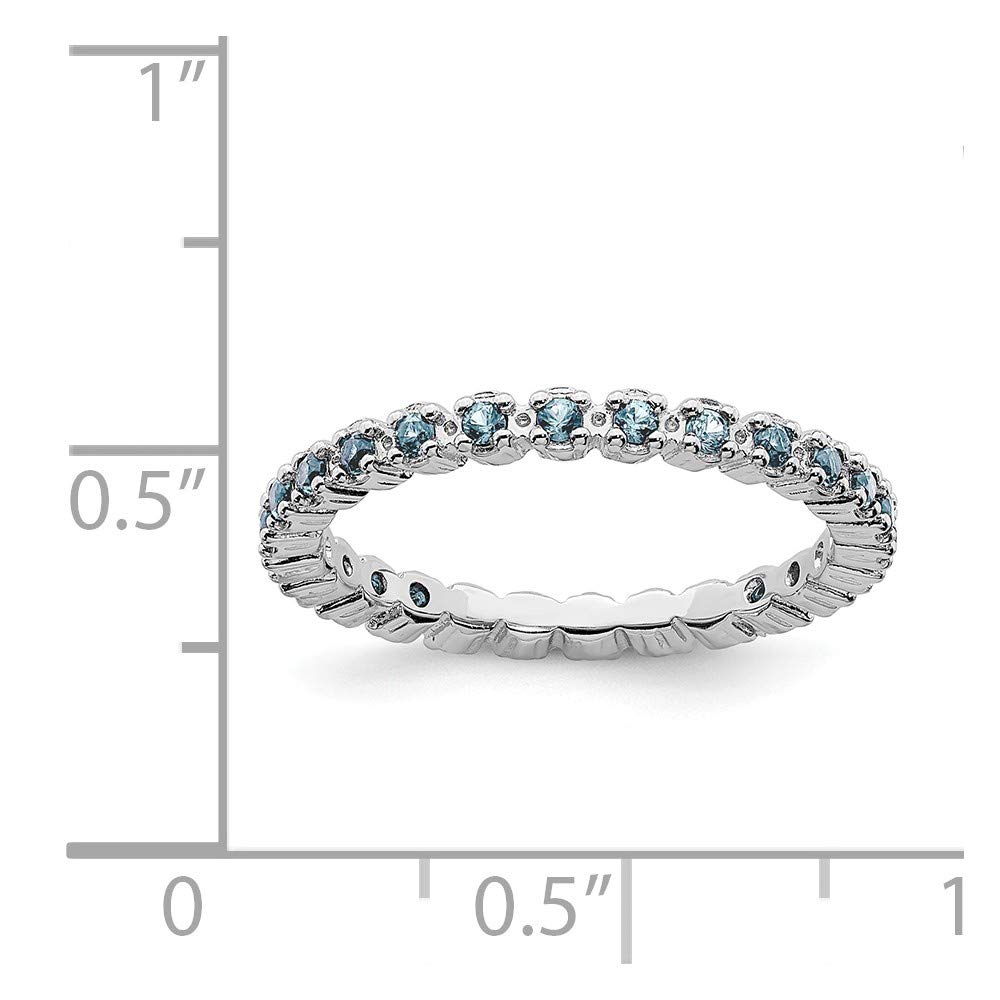 Solid 925 Sterling Silver Stackable Aquamarine Blue March Gemstone Ring Eternity Band Size 5