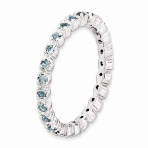 Solid 925 Sterling Silver Stackable Aquamarine Blue March Gemstone Ring Eternity Band Size 5