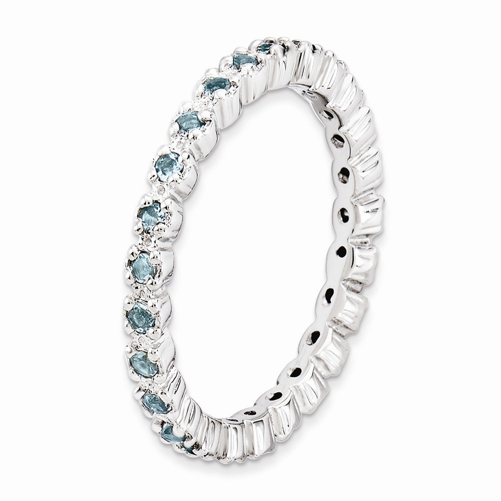 Solid 925 Sterling Silver Stackable Aquamarine Blue March Gemstone Ring Eternity Band Size 5