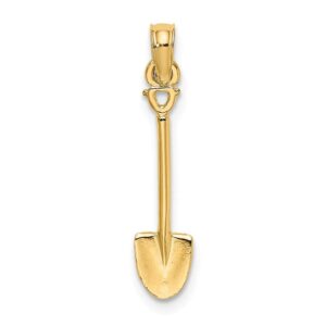 solid 14k yellow gold 3-d shovel garden tool charm pendant - 18mm x 5mm