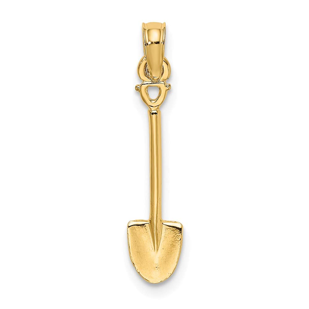 Solid 14k Yellow Gold 3-D SHOVEL GARDEN TOOL Charm Pendant - 18mm x 5mm