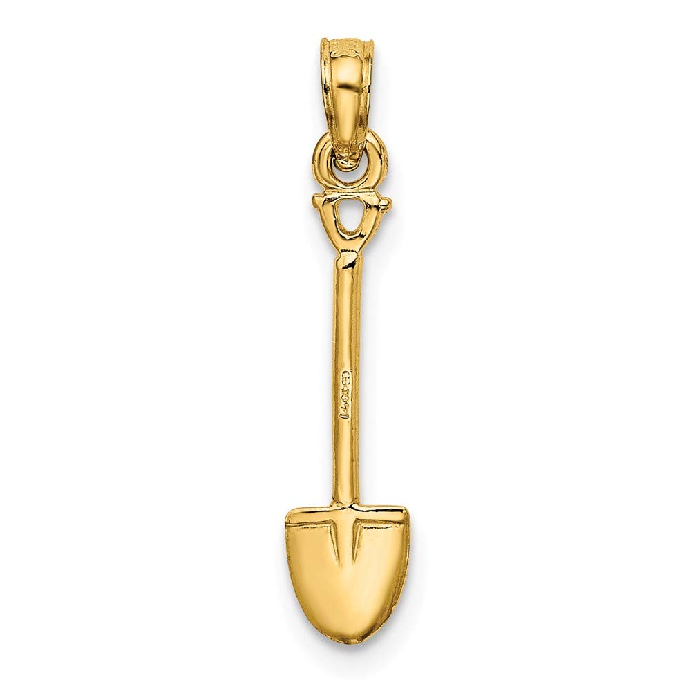 Solid 14k Yellow Gold 3-D SHOVEL GARDEN TOOL Charm Pendant - 18mm x 5mm