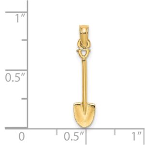 Solid 14k Yellow Gold 3-D SHOVEL GARDEN TOOL Charm Pendant - 18mm x 5mm