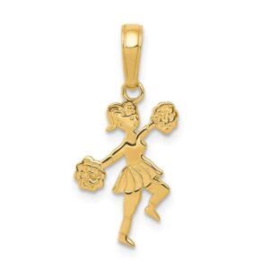 solid 14k yellow gold cheerleader with pom-poms pendant charm - 20mm x 10mm