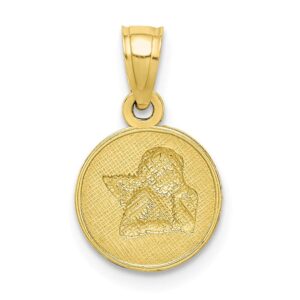 Solid 10k Yellow Gold Two Toned and Textured Angel Pendant Charm