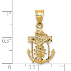 Solid 14k Yellow Gold Anchor Mariners Cross Pendant Jesus Charm - 26mm x 14mm