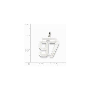 Solid 925 Sterling Silver Medium Number 97 Charm Brushed Matte Finish Pendant - 22mm x 18mm