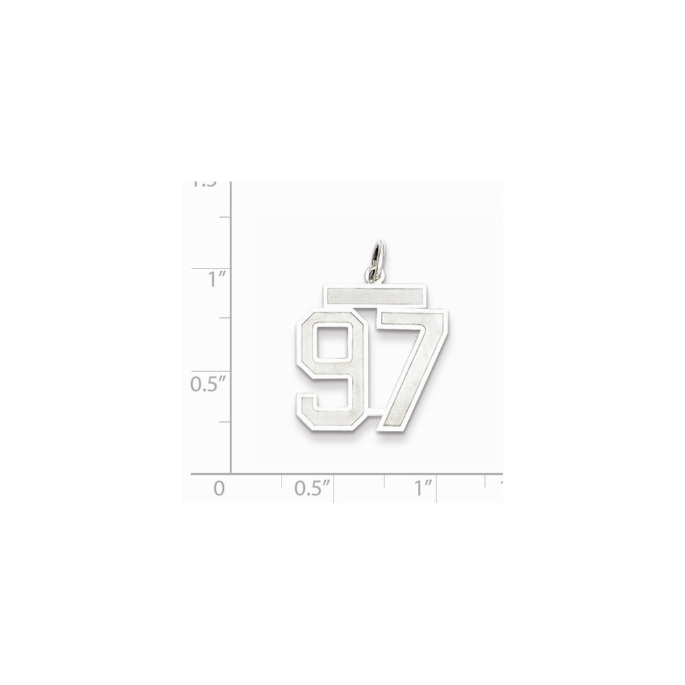 Solid 925 Sterling Silver Medium Number 97 Charm Brushed Matte Finish Pendant - 22mm x 18mm