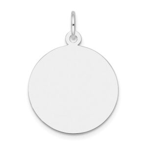 solid 14k white gold plain .011 gauge round engravable disc charm pendant - 27mm x 20mm