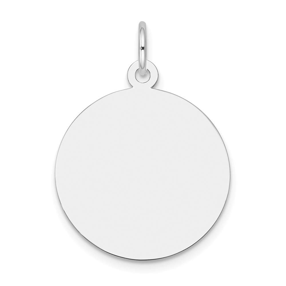 Solid 14k White Gold Plain .011 Gauge Round Engravable Disc Charm Pendant - 27mm x 20mm