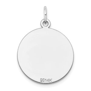 Solid 14k White Gold Plain .011 Gauge Round Engravable Disc Charm Pendant - 27mm x 20mm