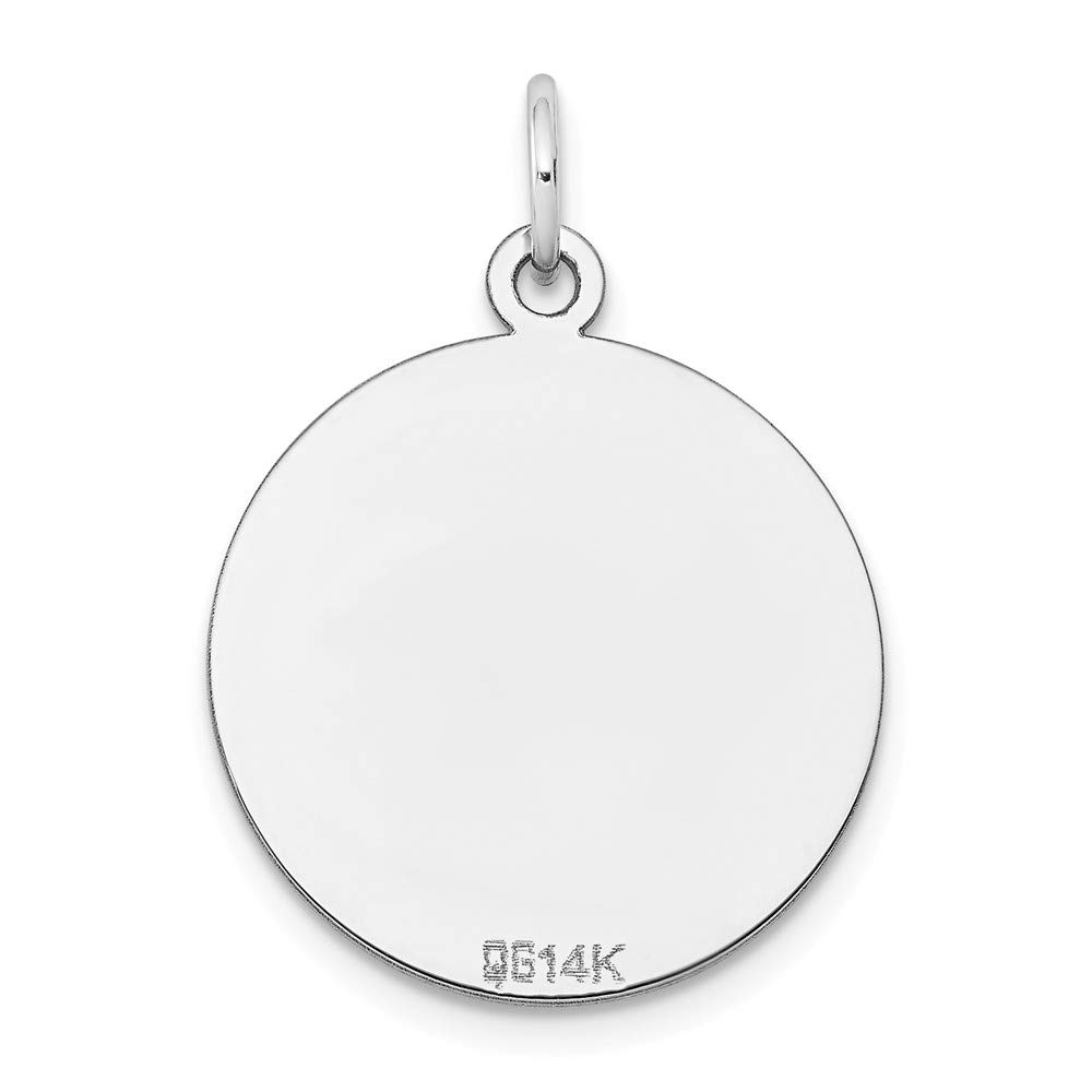 Solid 14k White Gold Plain .011 Gauge Round Engravable Disc Charm Pendant - 27mm x 20mm