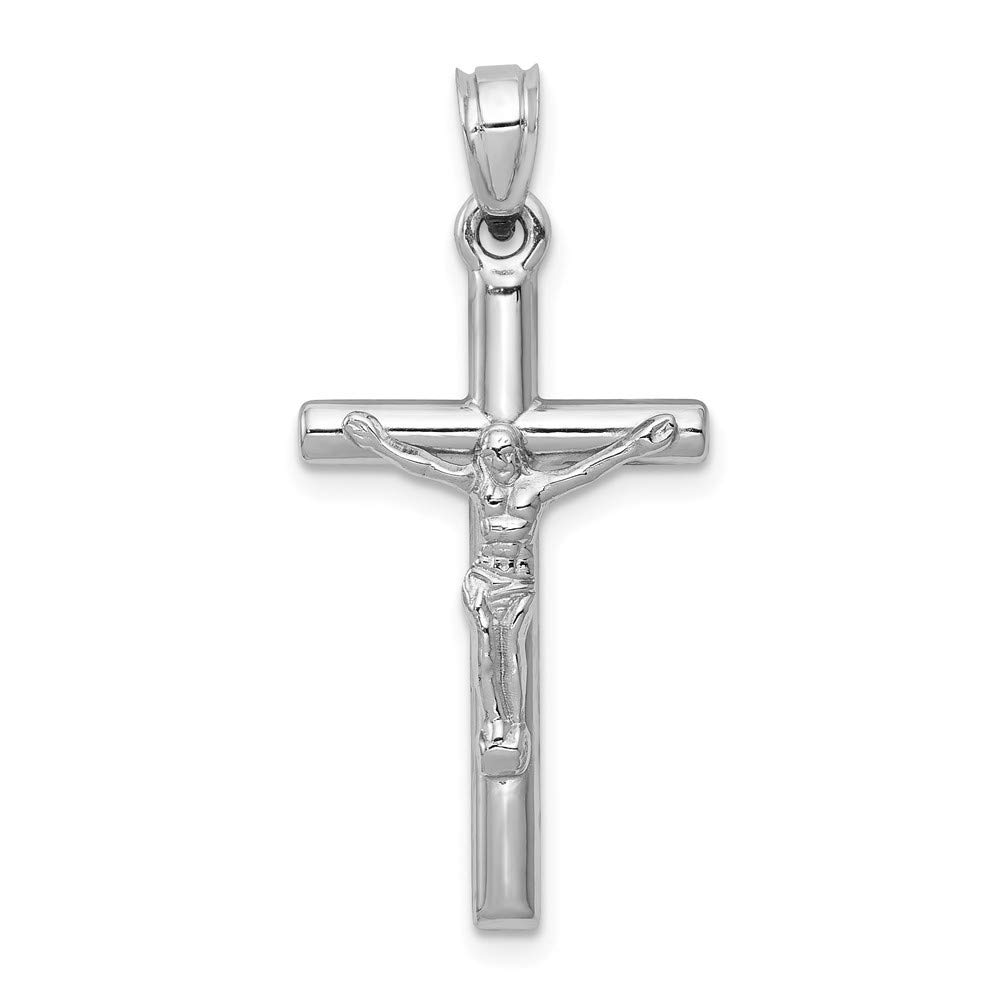 14k White Gold Cross Pendant Crucifix Charm - 33mm x 15mm