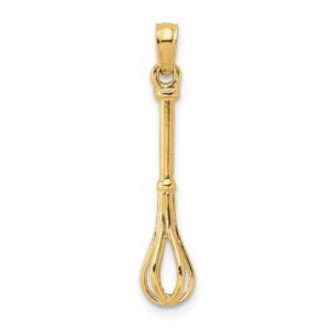 solid 14k yellow gold 3-d and whisk charm pendant - 21mm x 4mm