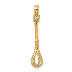 Solid 14k Yellow Gold 3-D and Whisk Charm Pendant - 21mm x 4mm