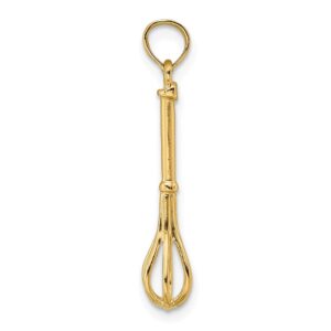 Solid 14k Yellow Gold 3-D and Whisk Charm Pendant - 21mm x 4mm