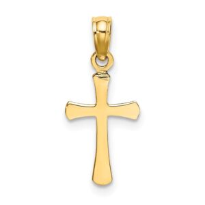 Solid 14k Yellow Gold Beveled Cross Round tips Charm Pendant - 17mm x 9mm