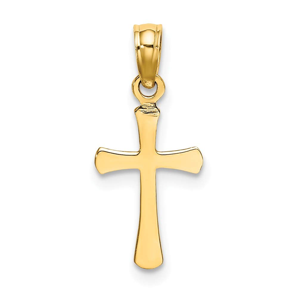 Solid 14k Yellow Gold Beveled Cross Round tips Charm Pendant - 17mm x 9mm