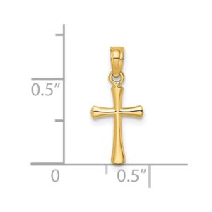 Solid 14k Yellow Gold Beveled Cross Round tips Charm Pendant - 17mm x 9mm