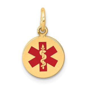 solid 14k yellow gold enamel rn registered nurse caduceus symbol medical jewelry emergency alert pendant charm - 12mm x 9mm