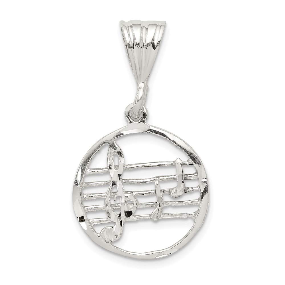 Solid 925 Sterling Silver Music Staff Charm Pendant - 22mm x 19mm