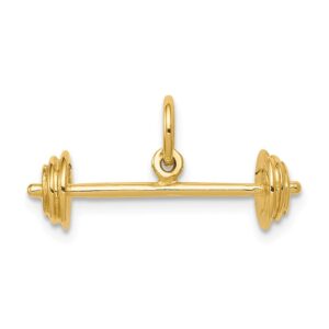 solid 14k yellow gold barbell charm pendant - 10mm x 22mm