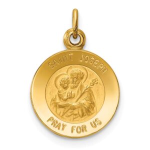 solid 14k yellow gold catholic patron saint joseph medal round charm pendant - 20mm x 11mm