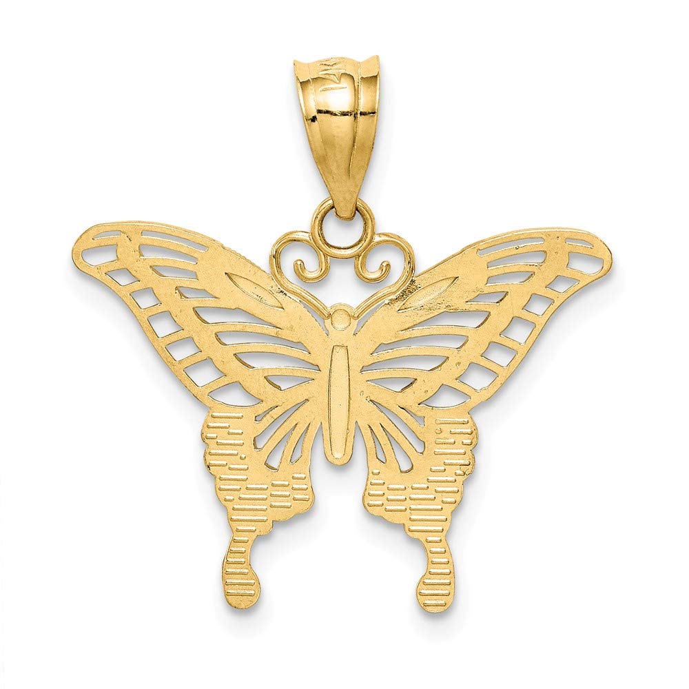 Solid 14k Yellow Gold Two Toned Diamond-cut Butterfly Pendant Charm - 17mm x 22mm