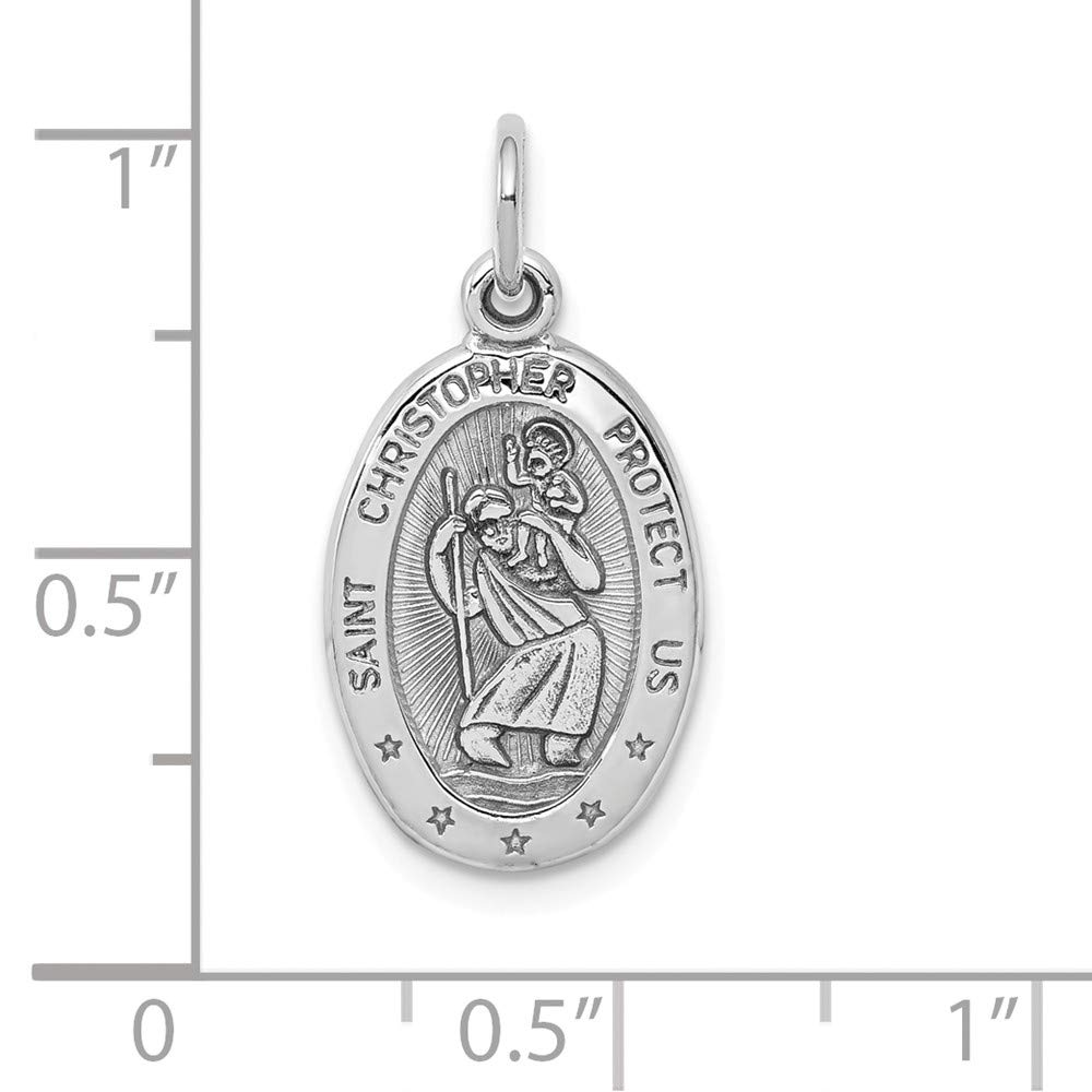 Solid 10k White Gold Catholic Patron Saint CHRISTOPHER Pendant Charm Medal - 24mm x 11mm