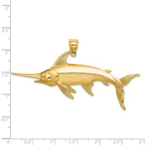 Solid 14k Yellow Gold 2-D Swordfish Charm Brushed Matte Finish Pendant - 28mm x 67mm