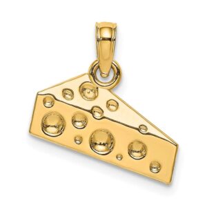 solid 14k yellow gold cheese wedge charm pendant - 7mm x 15mm