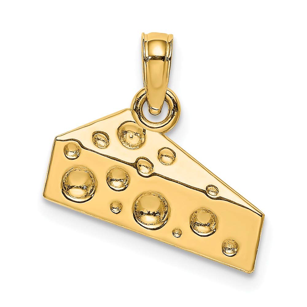 Solid 14k Yellow Gold Cheese Wedge Charm Pendant - 7mm x 15mm