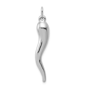 sonia jewels 14k white gold cornicello italian horn protection charm pendant - 34mm x 4mm