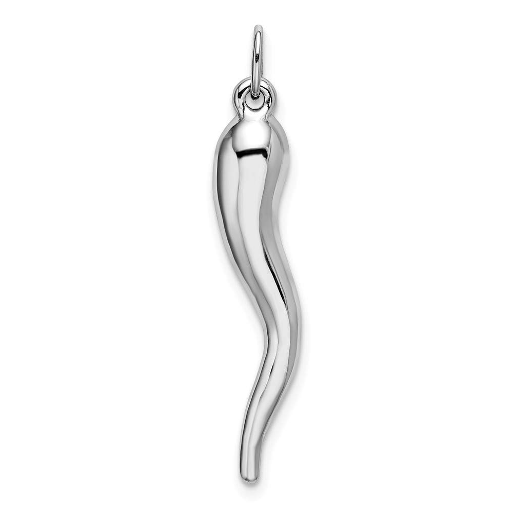 Sonia Jewels 14k White Gold Cornicello Italian Horn Protection Charm Pendant - 34mm x 4mm