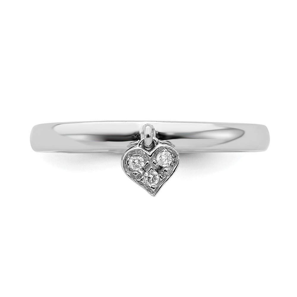 Solid 925 Sterling Silver Stackable Dangle Heart Diamond Ring Eternity Band Size 6 (.045 cttw.)