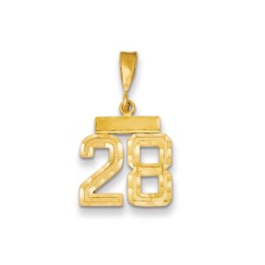 solid 14k yellow gold small diamond-cut number 28 charm pendant