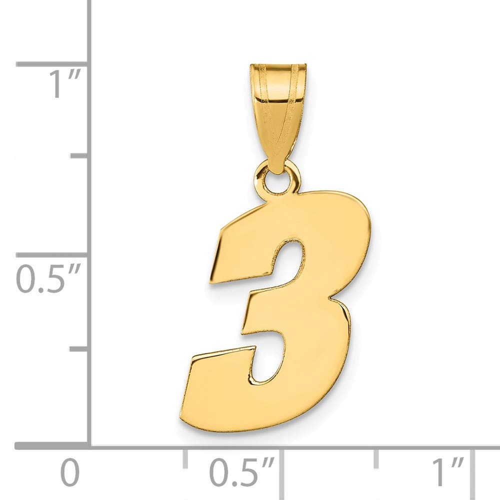 Solid 14k Yellow Gold Block Number 3 Pendant Charm