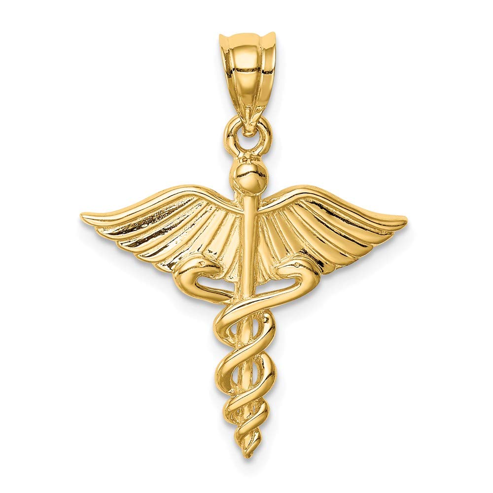 Solid 14k Yellow Gold RN Registered Nurse Caduceus Symbol Medical Emergency Alert Pendant Charm