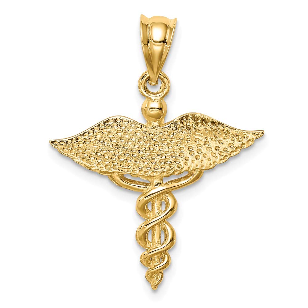 Solid 14k Yellow Gold RN Registered Nurse Caduceus Symbol Medical Emergency Alert Pendant Charm