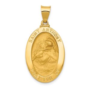 sonia jewels 14k yellow gold catholic patron saint anthony medal brushed matte finish pendant charm - 26mm x 15mm