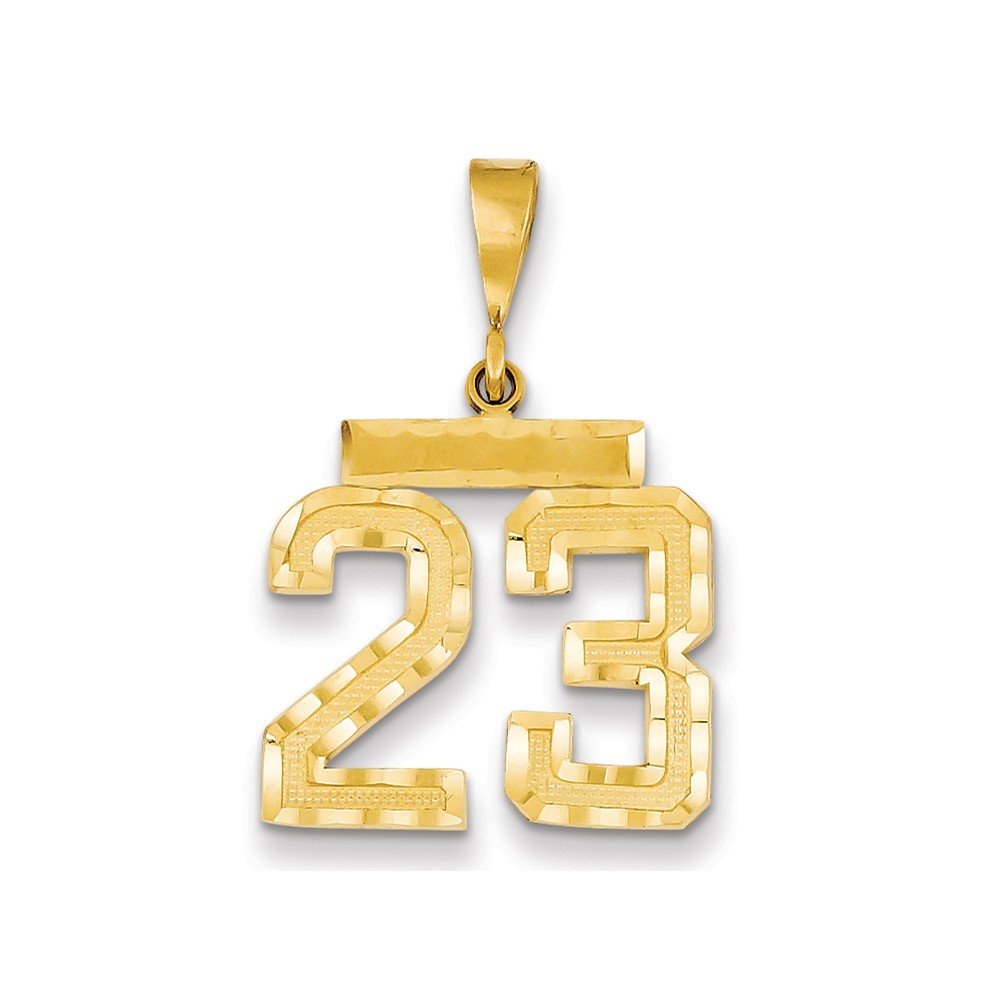 Solid 14k Yellow Gold Medium Diamond-cut Number 23 Charm Pendant