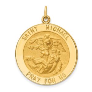 14k yellow gold solid/large round catholic patron saint michael brushed matte finish pendant charm medal